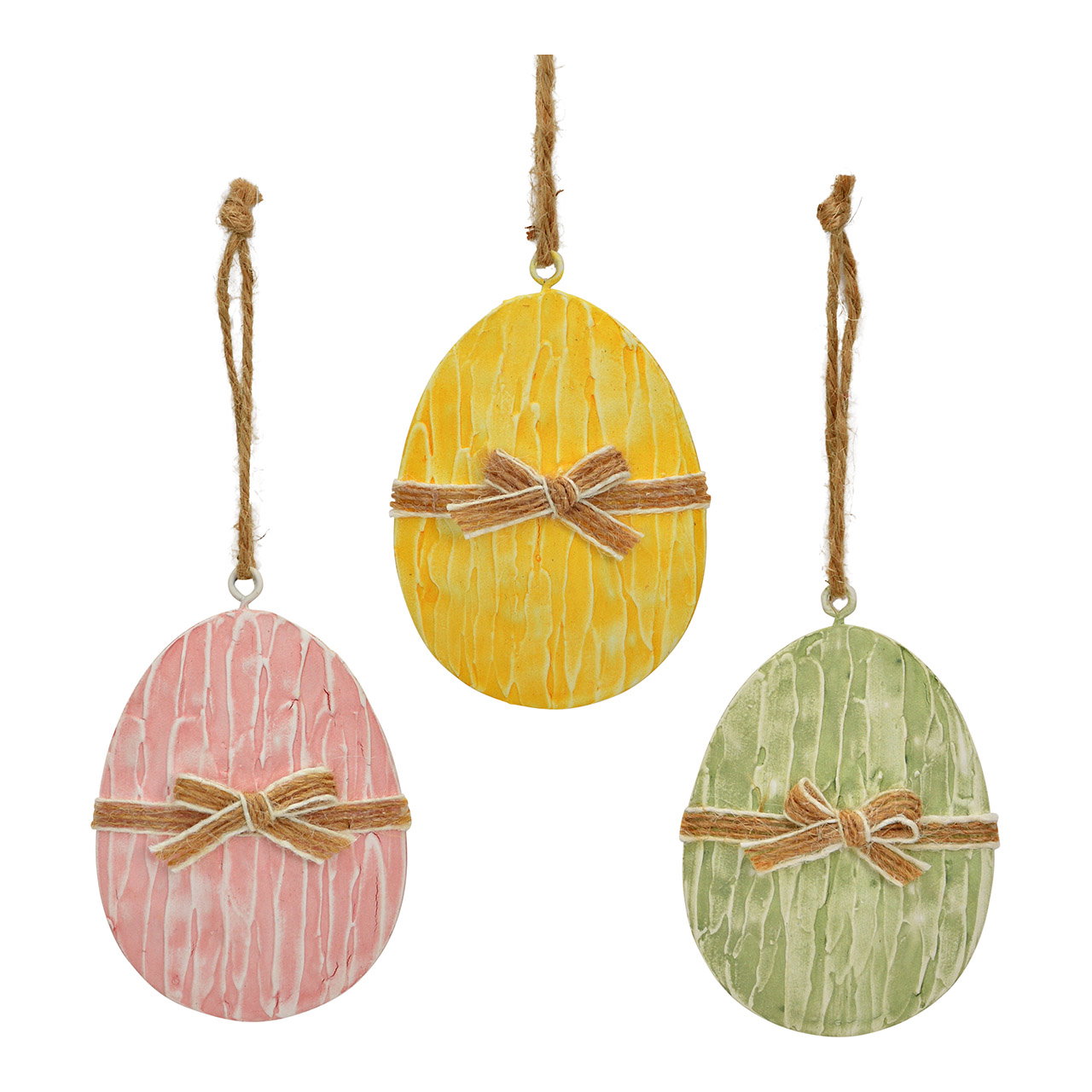 Metal egg hanger, with bow, 3-fold, yellow/pink/green (W/H/D) 6x8x1cm ...