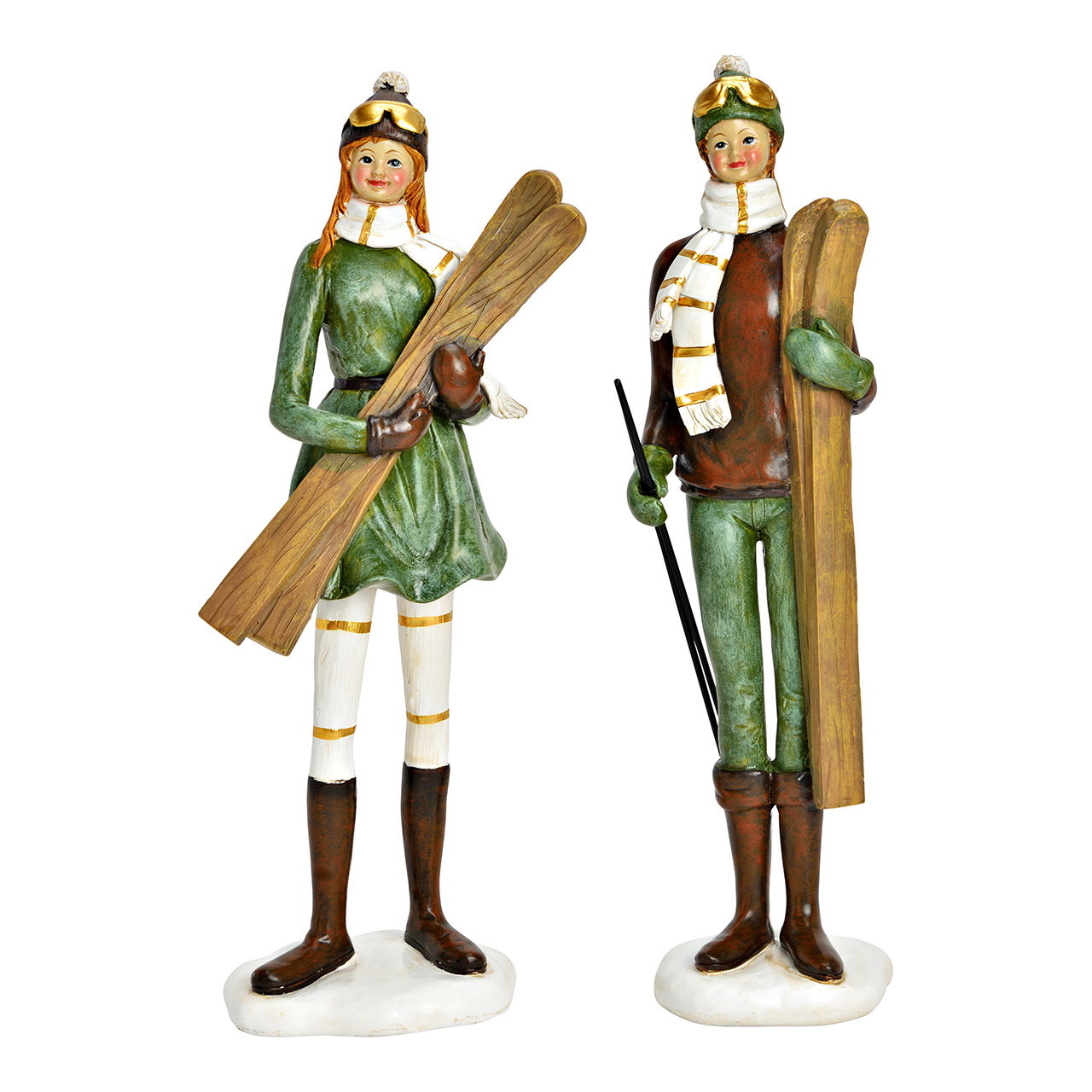 Figure children with skis made of poly, 2-fold, green/brown (W/H/D ...