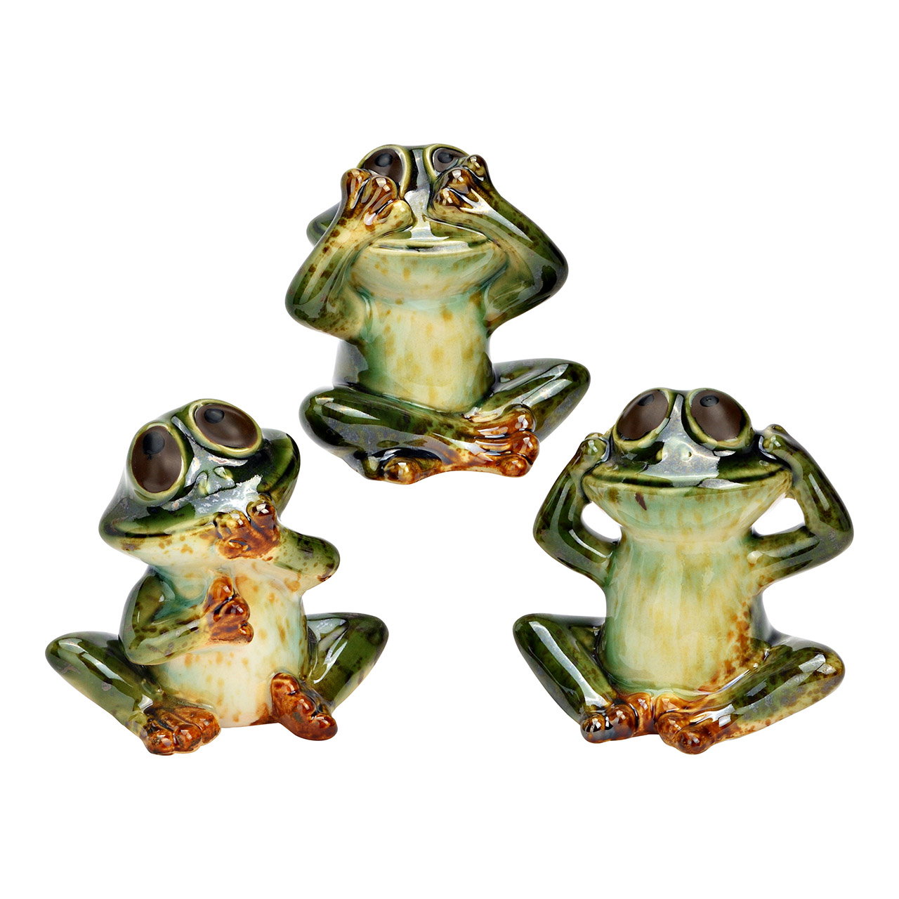 Ceramic frog, 3-fold, green (W/H/D) 9x8x6cm | 10045438