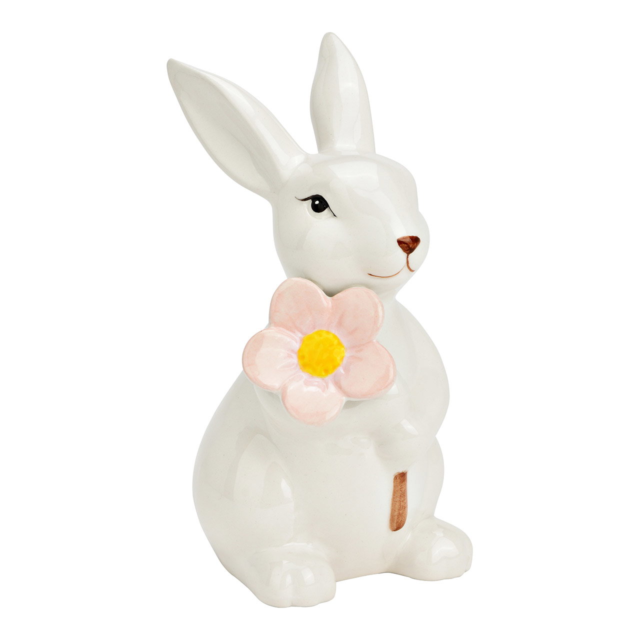 Ceramic rabbit with flower, white (W/H/D) 8x15x9cm | 10045113